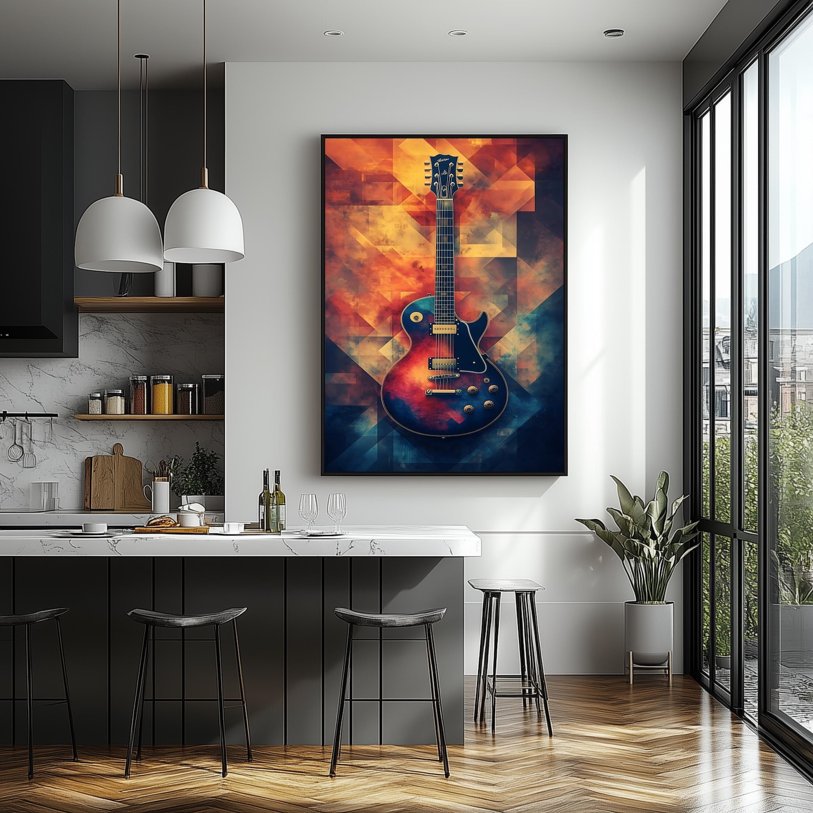 Abstract Guitar Wall Art Modern Guitar Wall Decor With Geometric ...