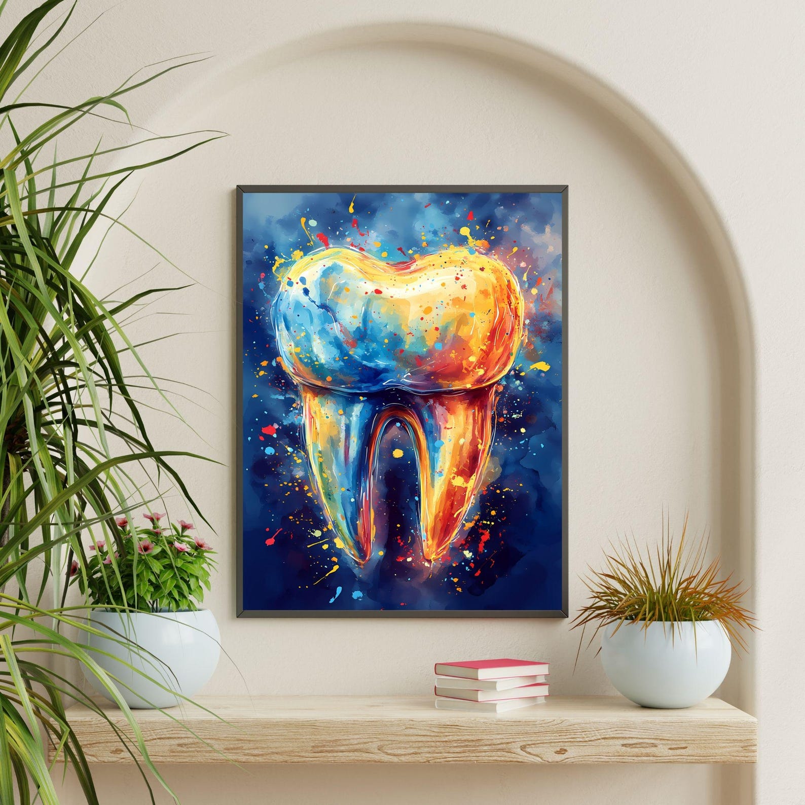 Colorful Tooth Art, Watercolor Tooth Print, Digital Dental Artwork ...