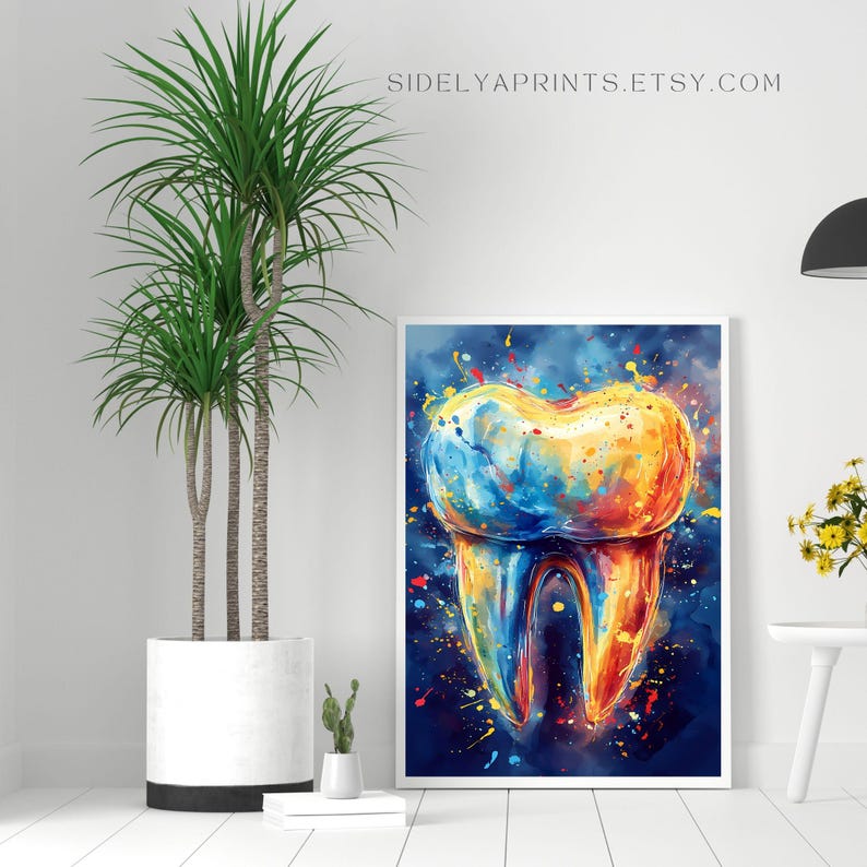 Colorful Tooth Watercolor Art Print: Abstract Dental Decor (digital ...