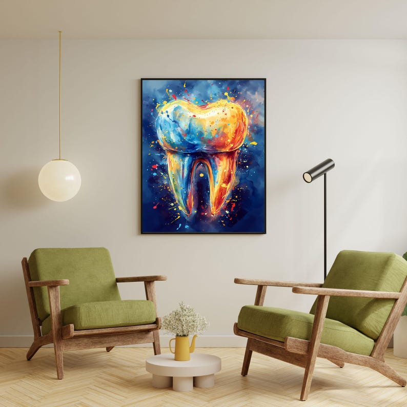 Colorful Tooth Watercolor Art Print: Abstract Dental Decor (digital ...