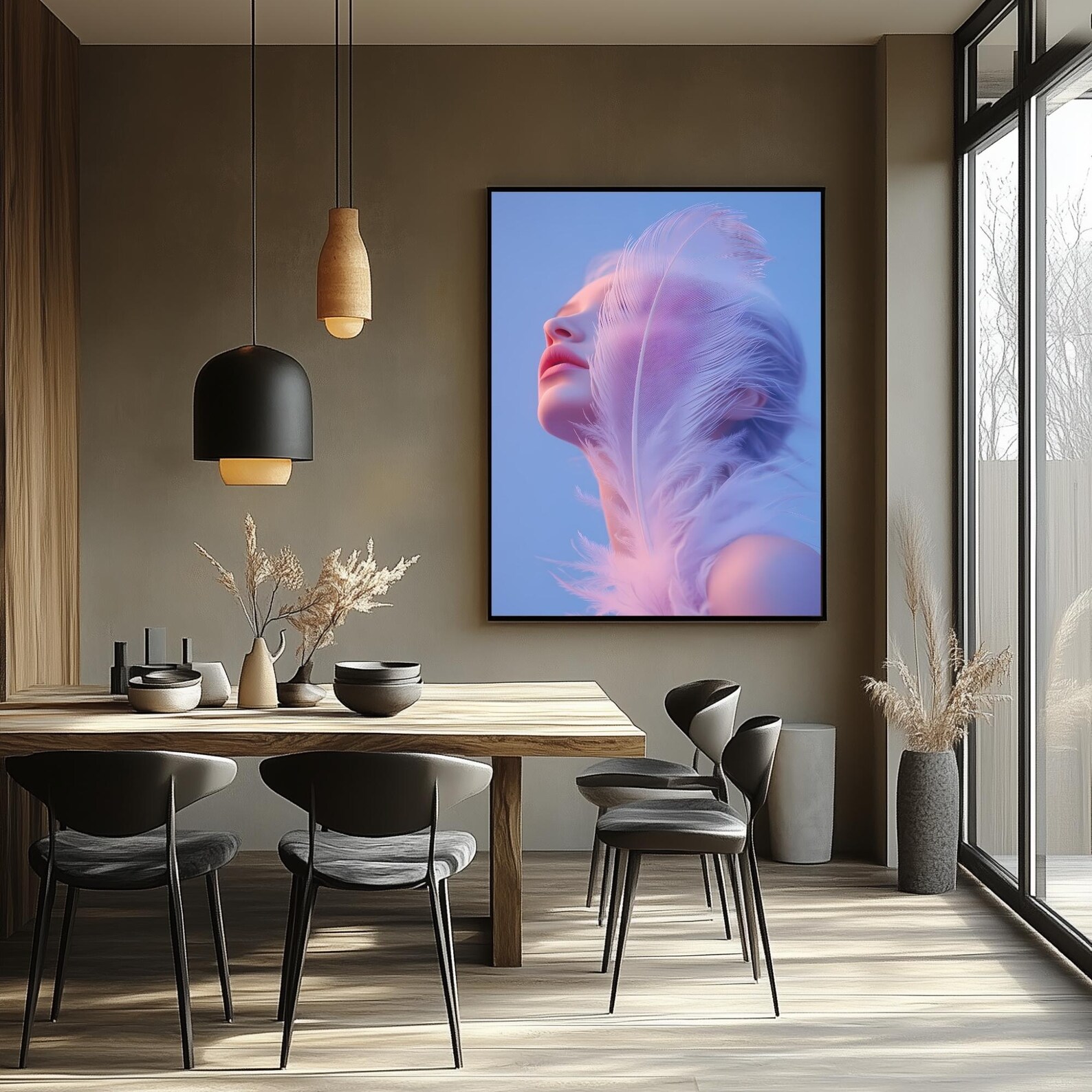 Boho Feather Wall Decor, Digital Boho Wall Art With Gradient Colors for ...