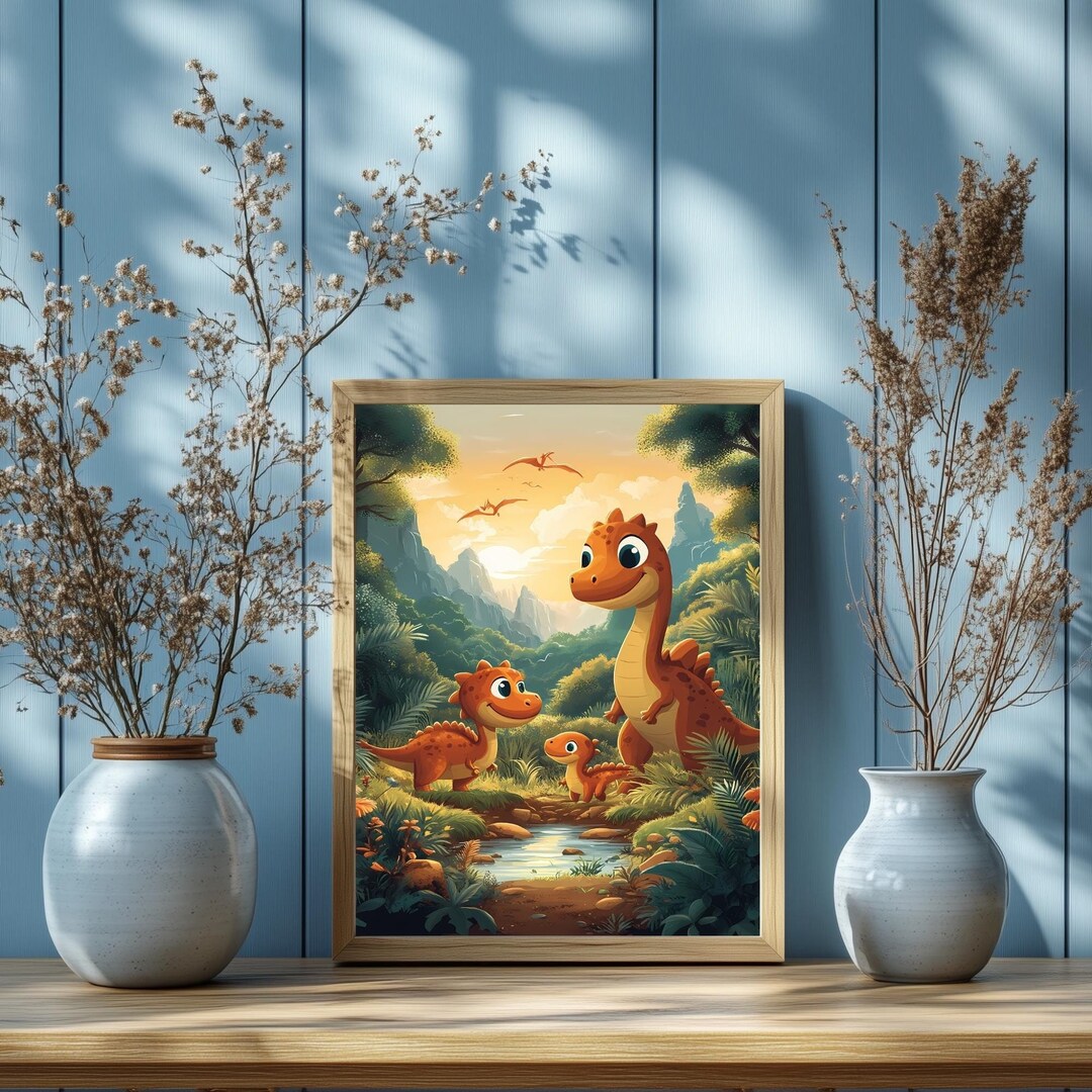 Friendly Dinosaurs Kids Room Wall Art, Cute Printable Digital Art for ...