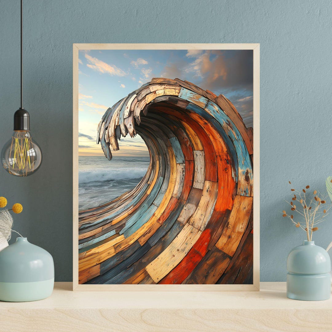 Reclaimed Wood Ocean Wave Art, Colorful Reclaimed Wood Wave Art, Wooden ...