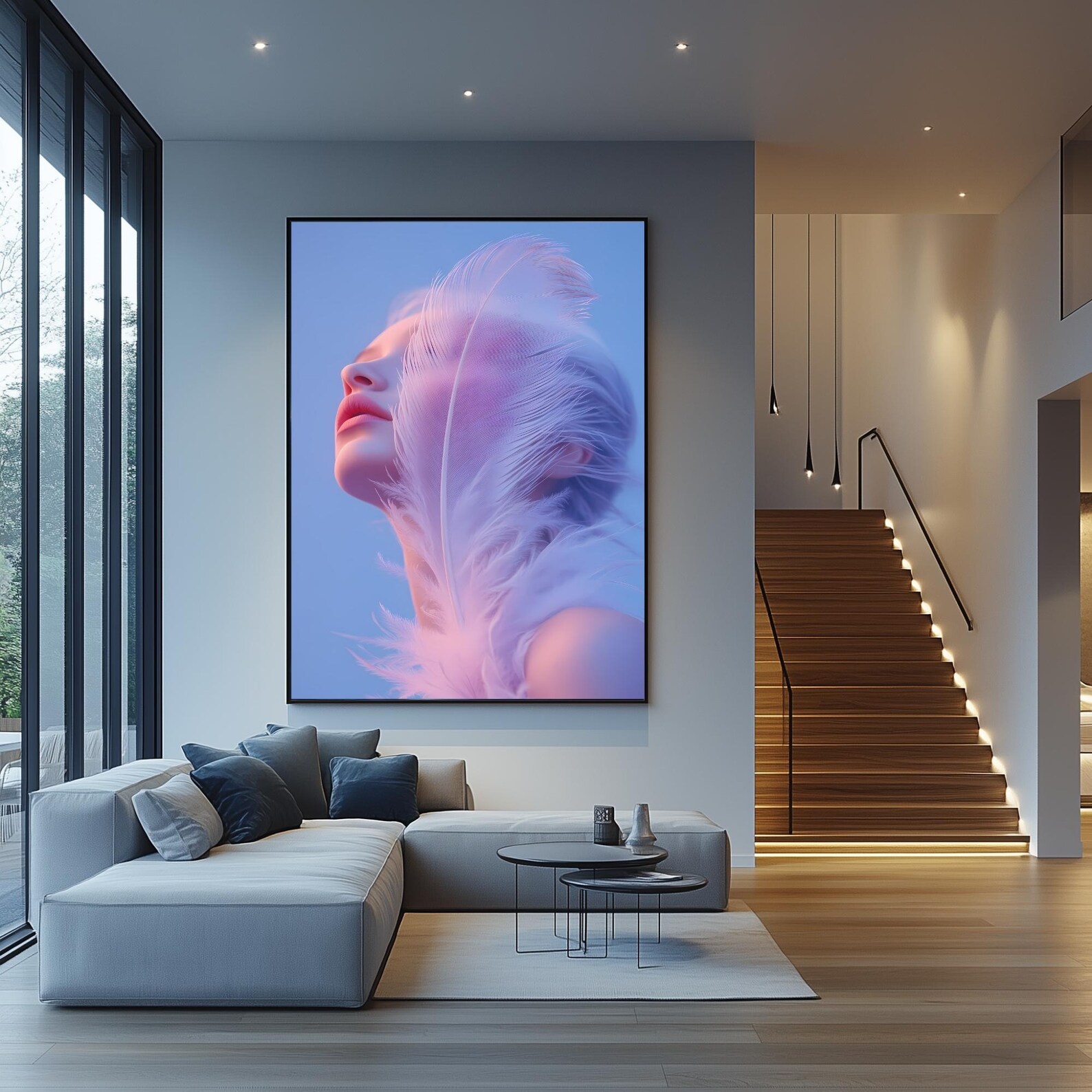 Boho Feather Wall Decor, Digital Boho Wall Art With Gradient Colors for ...