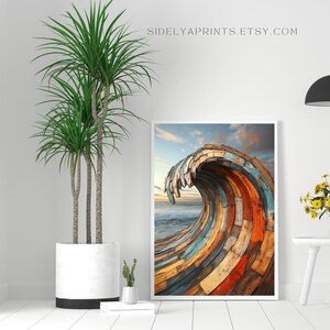 Reclaimed Wood Ocean Wave Art, Colorful Reclaimed Wood Wave Art, Wooden ...