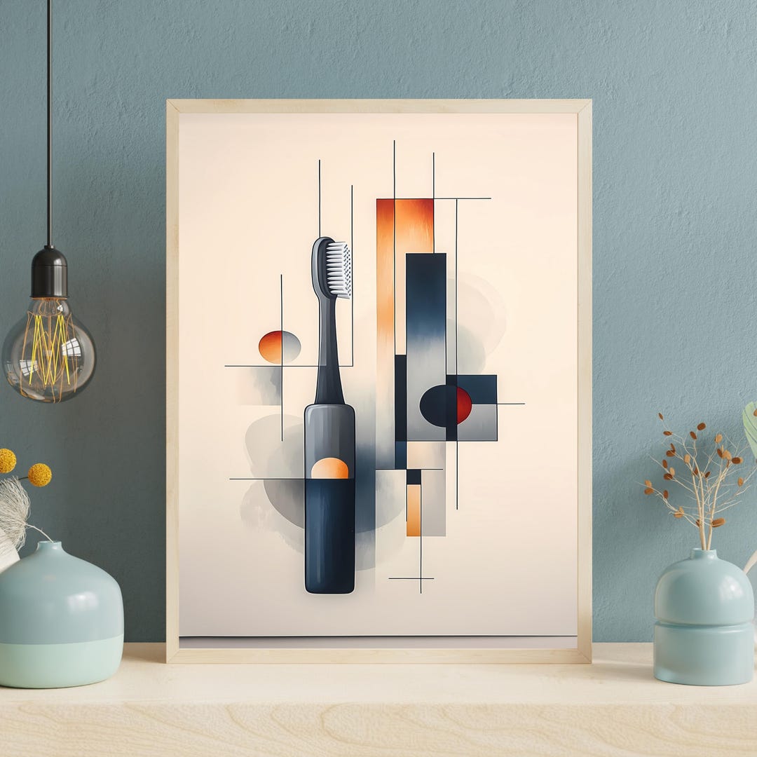 Toothbrush and Toothpaste Wall Art, Modern Geometric Dental Wall Decor ...