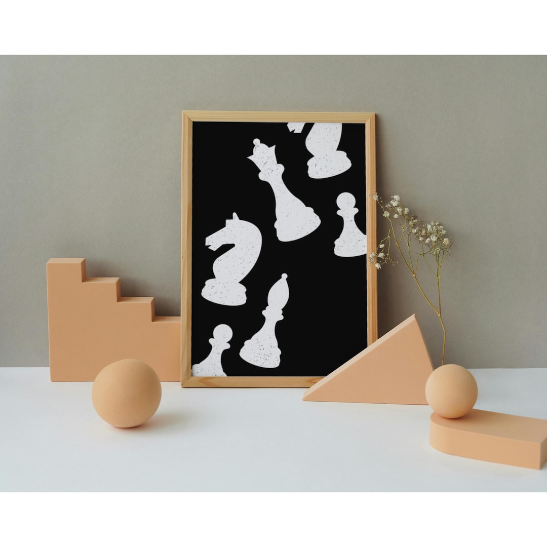 Black and White Chess Pieces Wall Art Printable - Board Game Minimalist ...