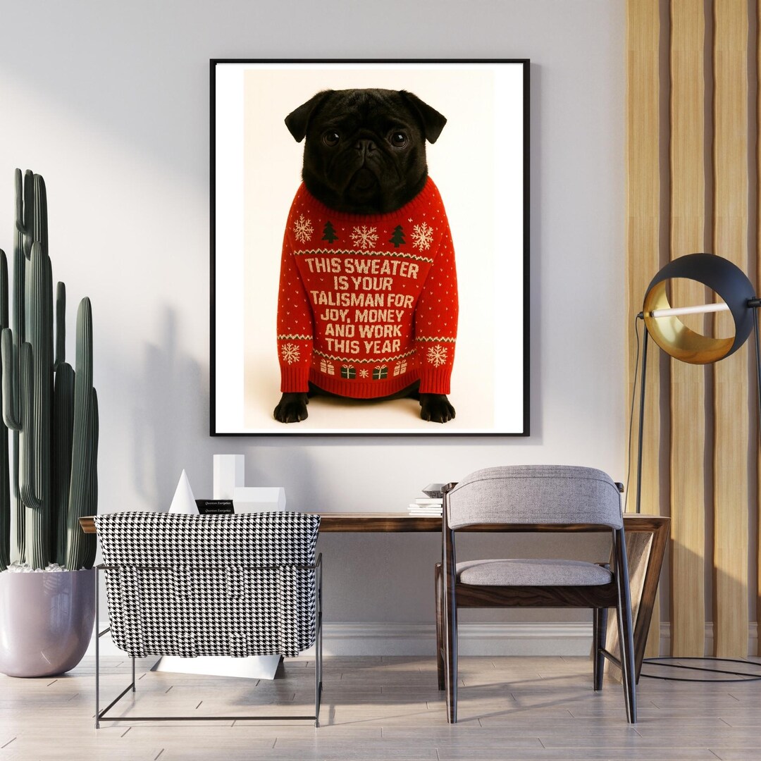Black Pug Christmas Printable, Lucky Pug Wall Art, Pug Lover Holiday ...