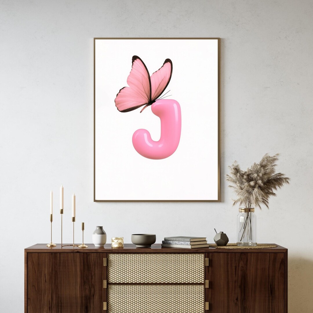 Pink Butterfly Balloon Letter J Wall Art Printable, Minimalist Monogram ...