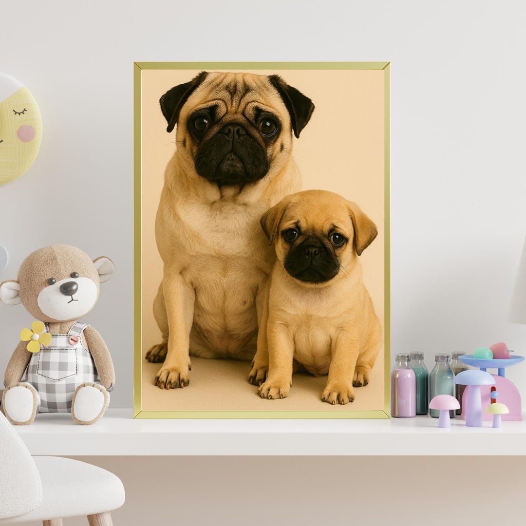 Pug Puppy Portrait, Cute Dog Wall Art, Puppy Portrait Digital Download ...