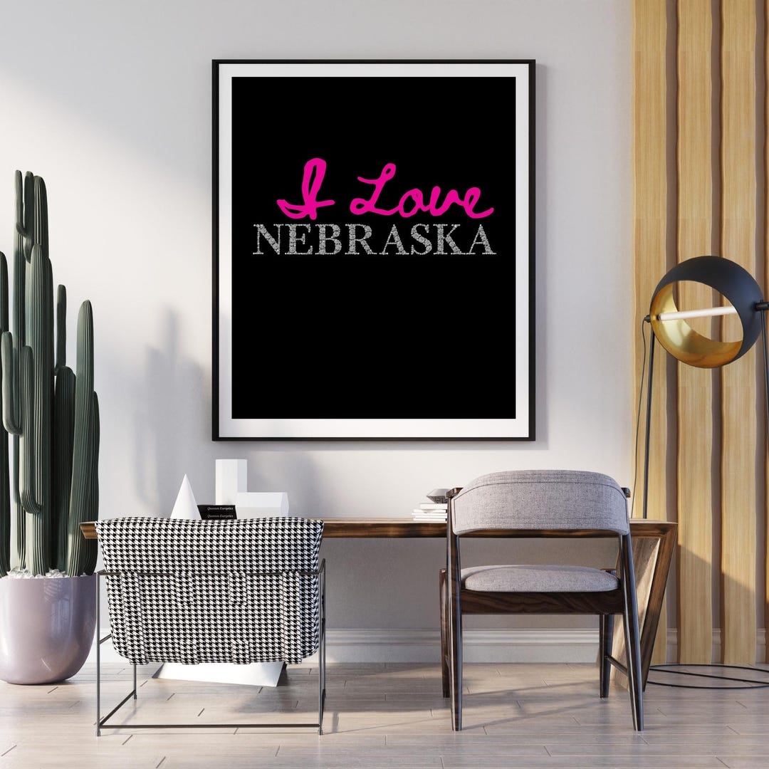 I Love Nebraska Wall Art, Diamond Font Printable Poster, Hot Pink ...