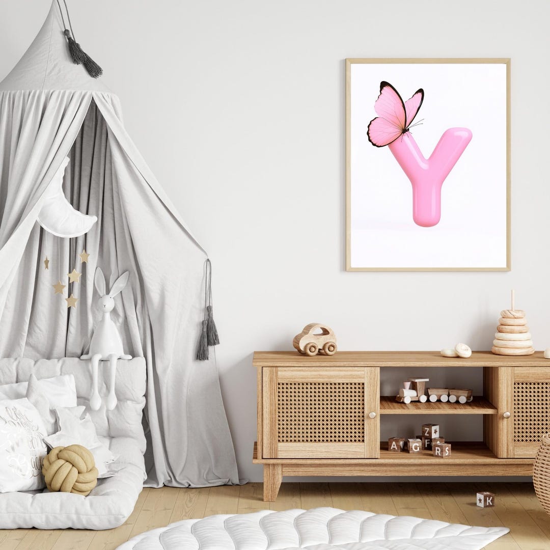 Pink Butterfly Balloon Letter Y Wall Art Printable, Minimalist Monogram ...