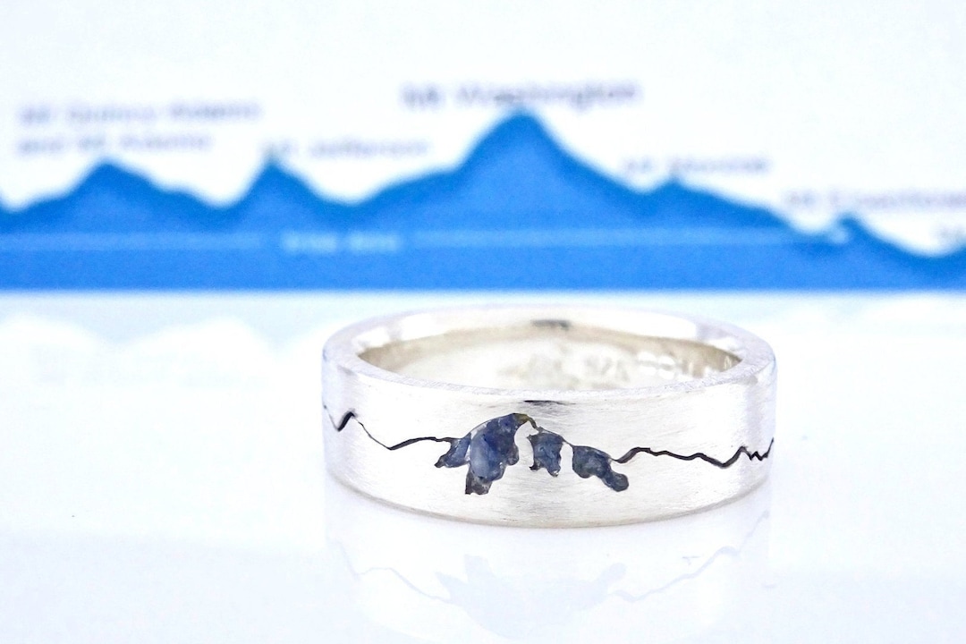 Handmade Summit Inlay Mountain Ring: Crushed Gemstone Inlay, Recycled ...