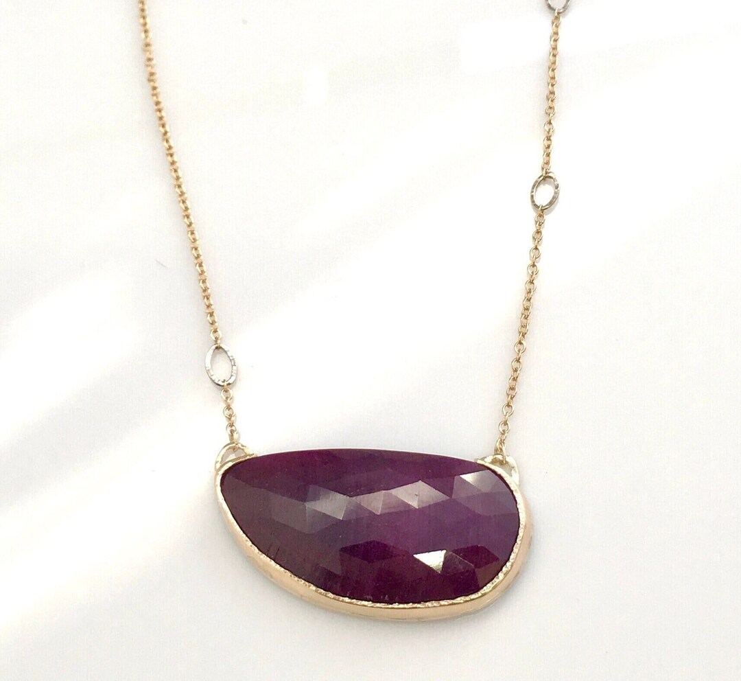 Rose Cut Ruby Necklace, Ruby Pendant Necklace Gold, 14k Gold Bezel Ruby ...