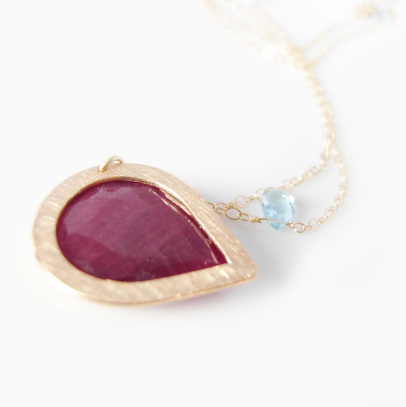 Ruby Teardrop Necklace Ruby Gemstone Jewelry Ruby Necklace - Etsy