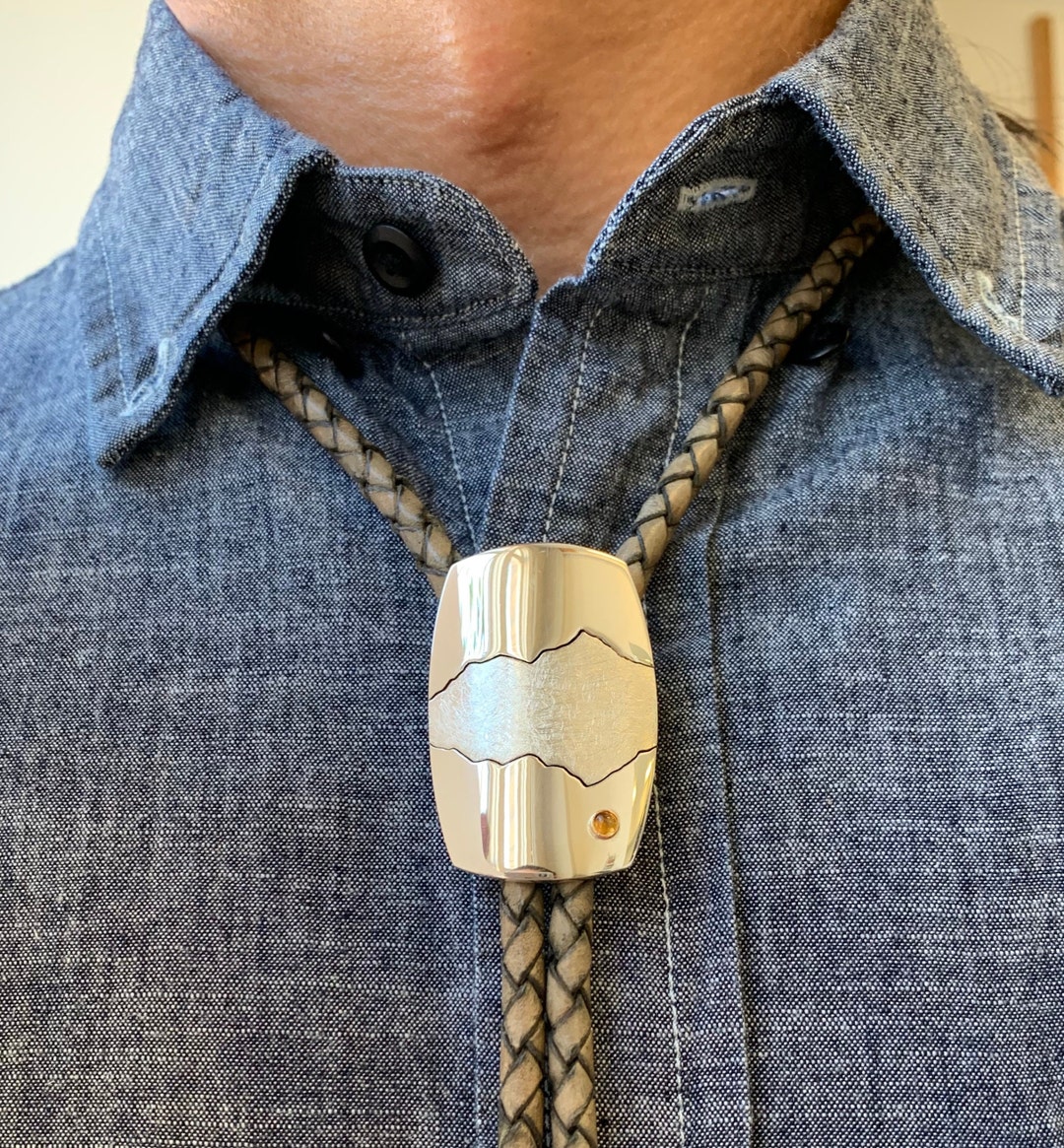 Mountain Design Bolo Tie, Cowboy Tie, Modern Bolo Tie, Mountain Inspired Bolo Tie, Wedding Bolo ...