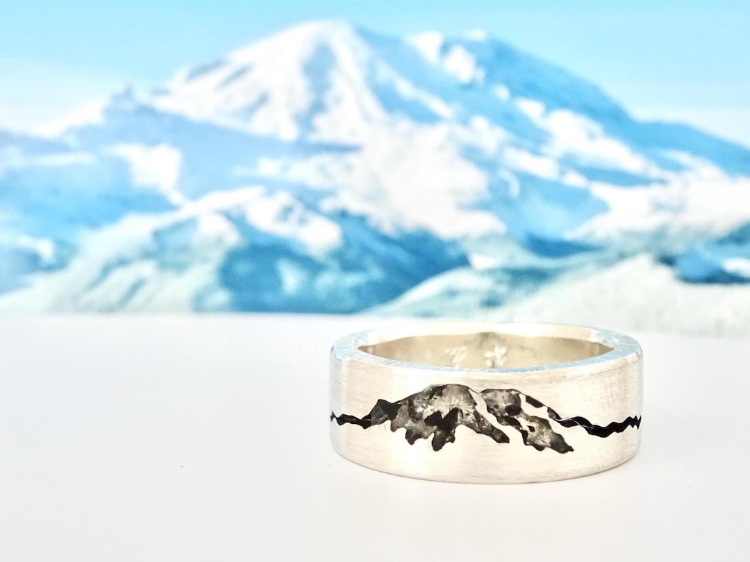 Mt Rainier Inlay Ring | Birthstone Wedding Band | Custom Mountain Rings ...