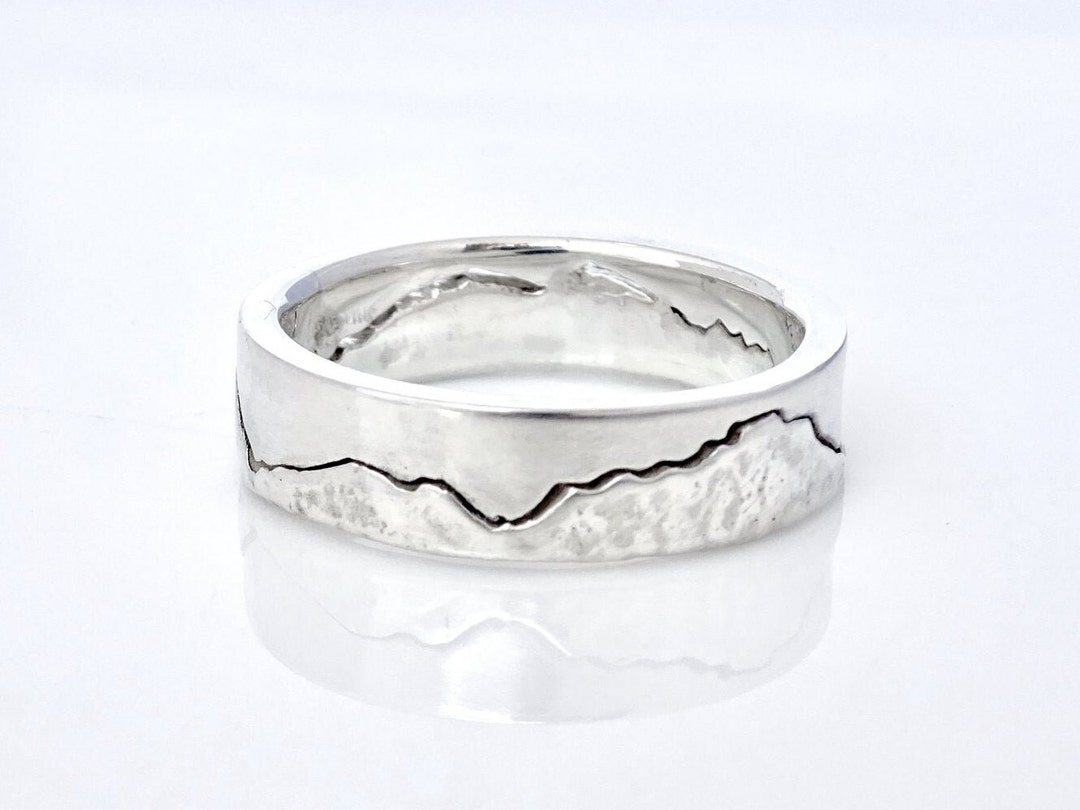Textured Mountain Ring Silver Mountain Band Mens Mountain - Etsy