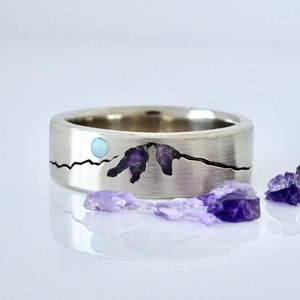 Mt Hood Mountain Ring, 7mm Mt Hood Summit Inlay Ring, Mt Hood Wedding ...