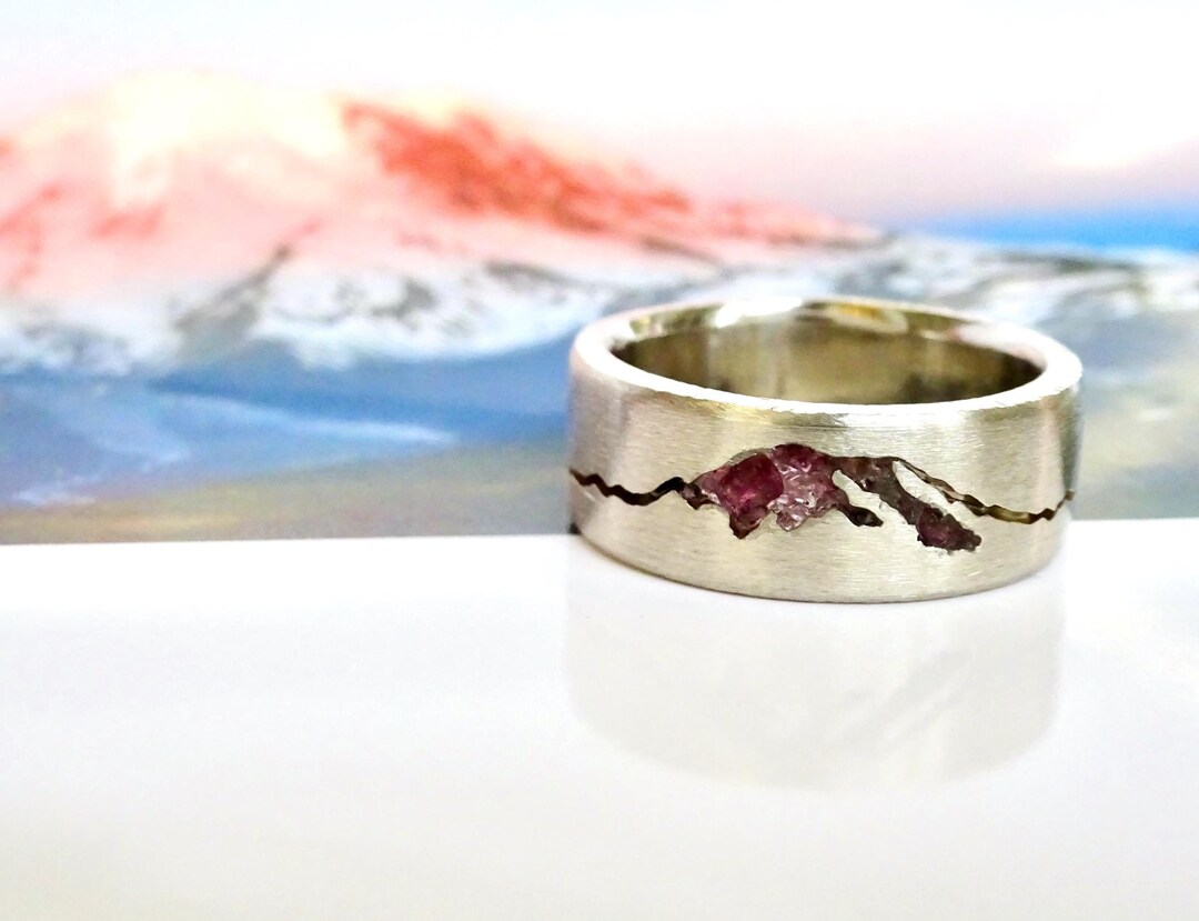 Mount Rainier Summit Ring, 7mm Inlay Mountain Ring, Mountain Wedding ...