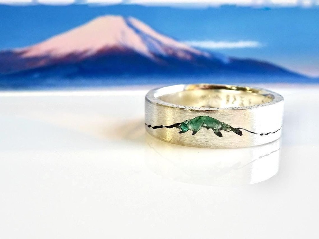 Custom Summit Inlay Mountain Ring: Gold, Platinum, Silver Wedding Band ...