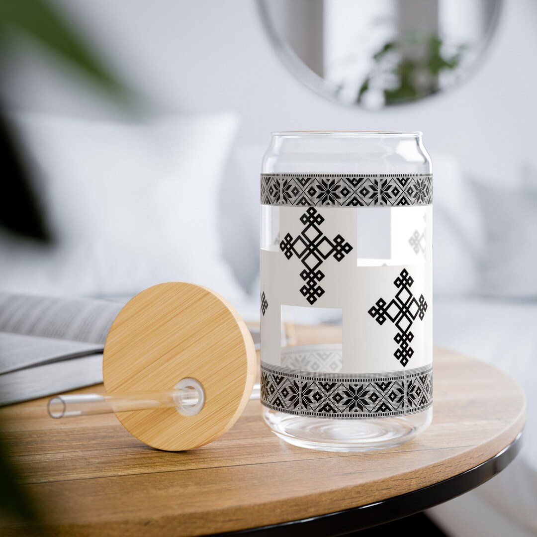 Ethiopian Cross Sipper Glass, 16oz Hand Etched African Design, Unique ...