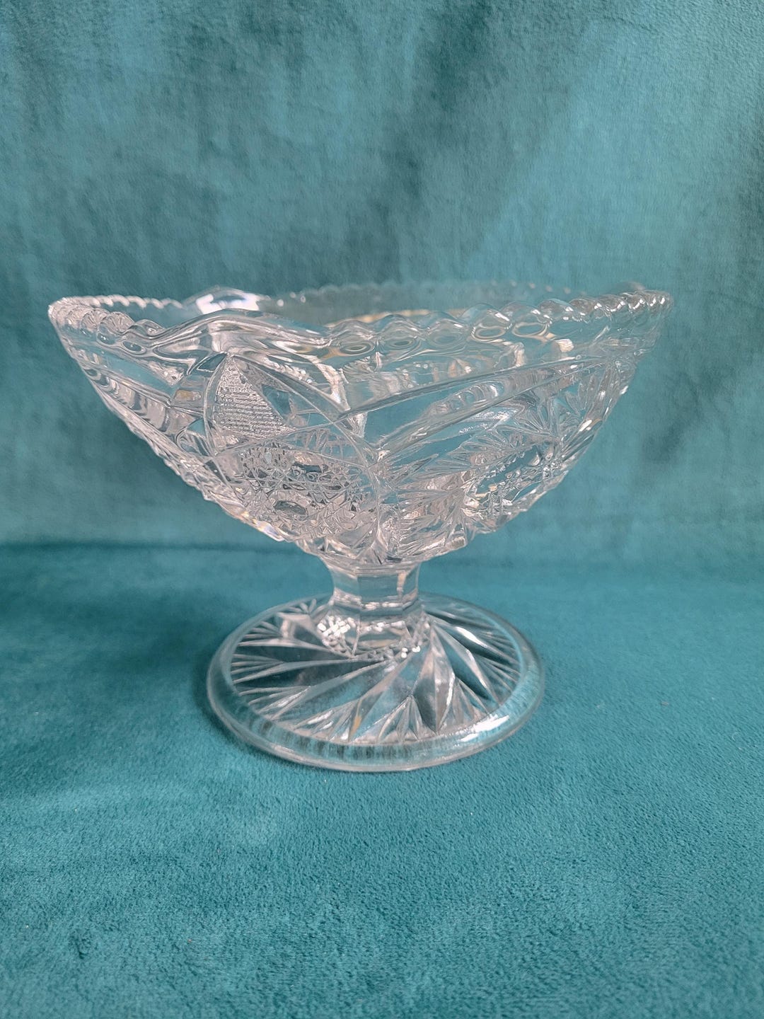 Cut Clear Glass Footed Compote - Etsy