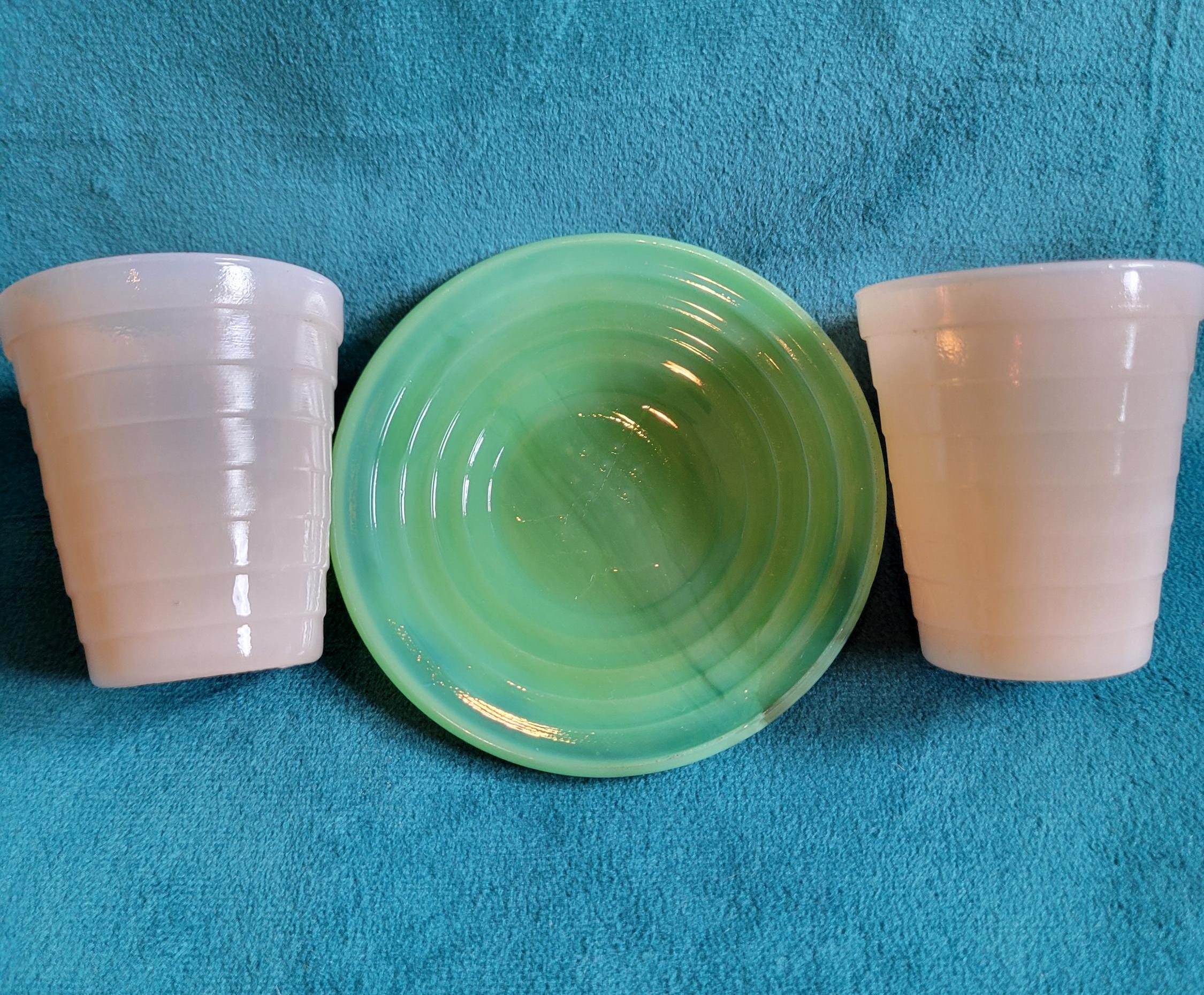 Pink Milk Glass Mini Egg Cups and Green Jadeite Saucer - Etsy