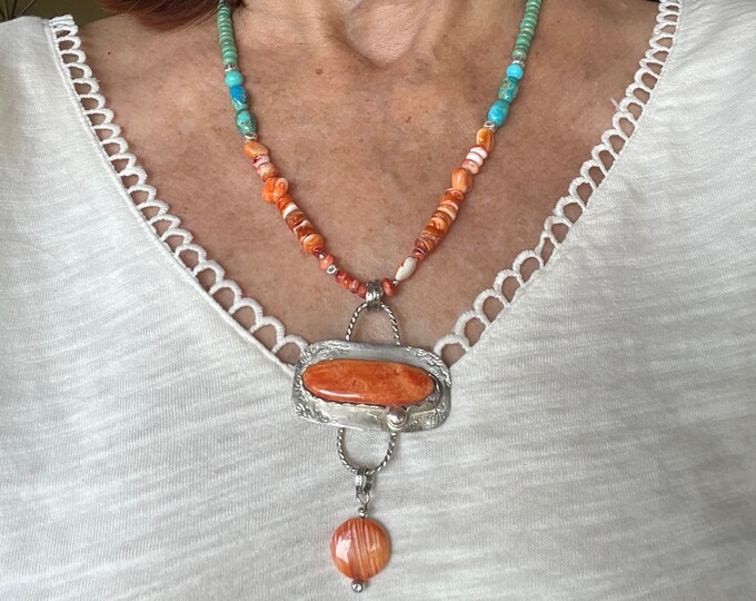 Spiny Oyster Shell & Turquoise Necklace Hand Crafted Artisan Piece ...