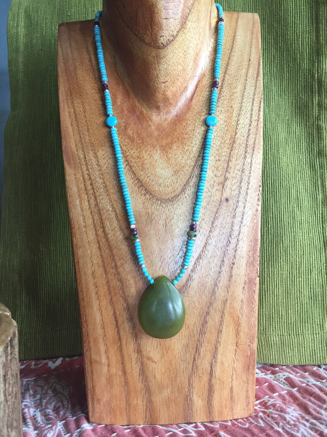 Jade Teardrop Pendant: Turquoise & Spiny Oyster Shell Necklace - Etsy