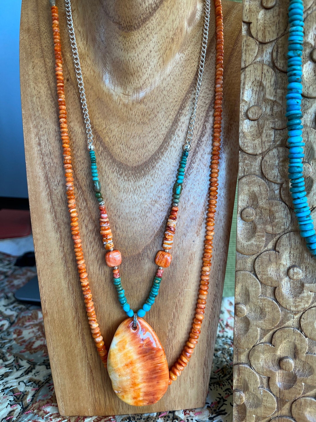 Turquoise and Spiny Oyster Shell Sundance Style Necklace 22 Inches Long ...