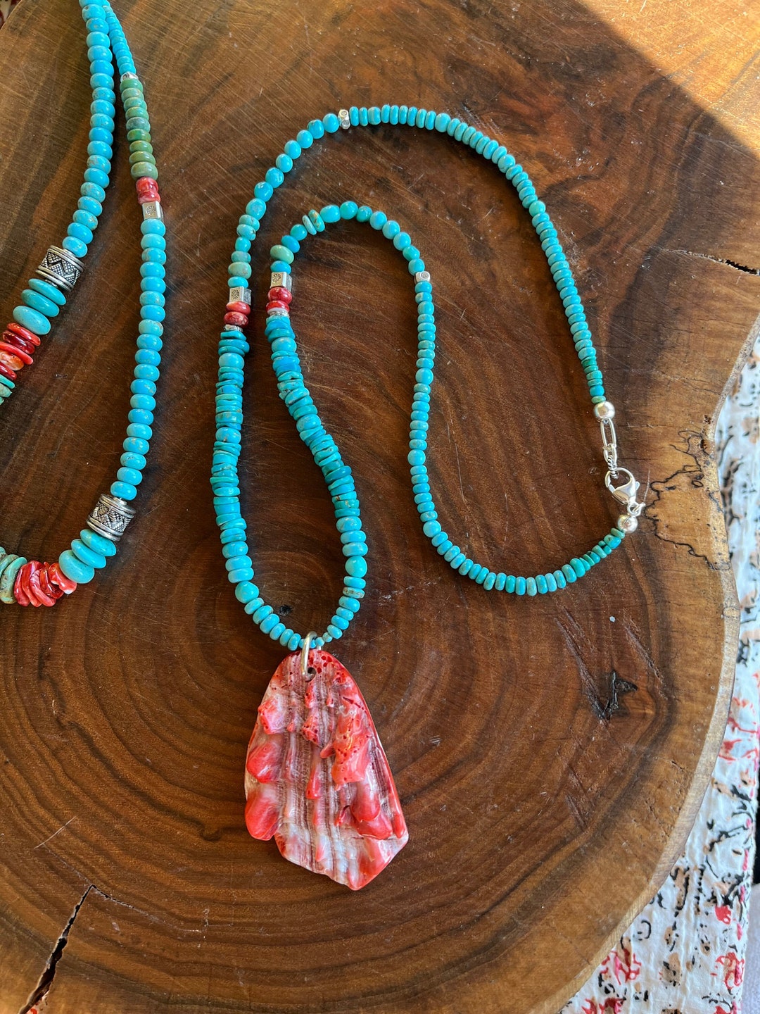 Red Spiny Oyster Shell Sundance Style Turquoise Necklace .925 Sterling ...