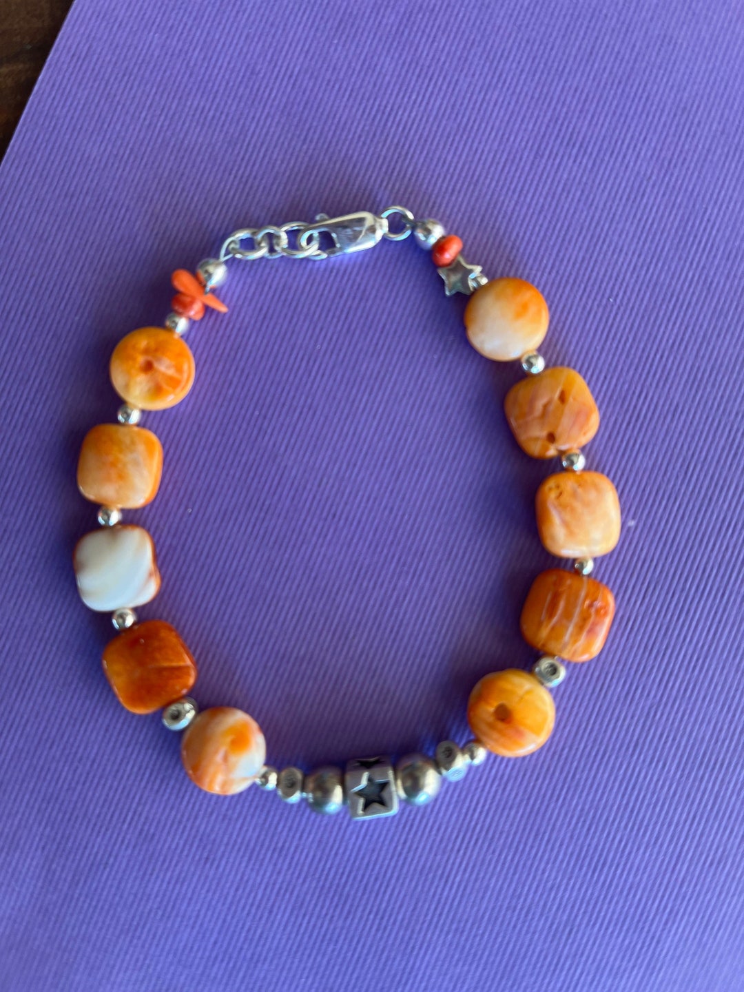 Spiny Oyster Shell Sundance Style Bracelet W Stars .925 Sterling Silver ...