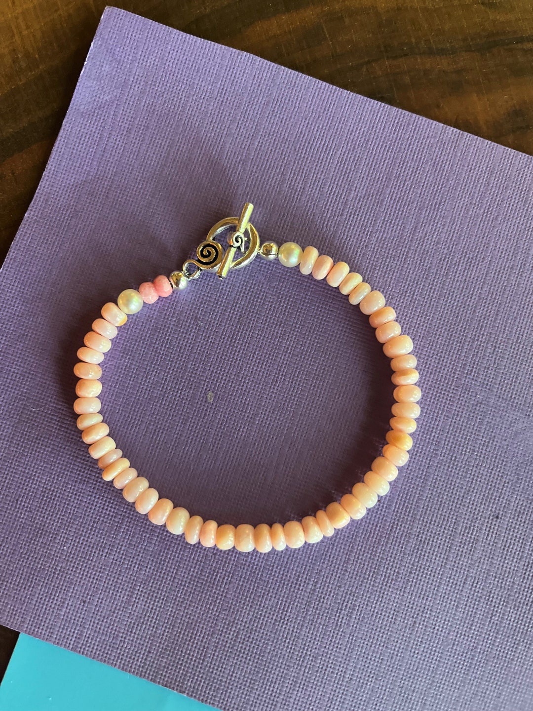 Conch Shell and Pink Opal Bracelet W 2 Freshwater Pearl Accents and ...