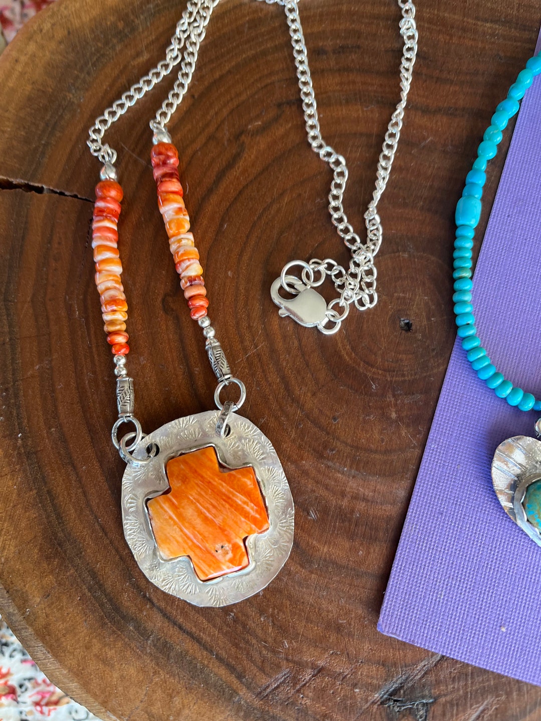 Sundance Style Spiny Oyster Shell Cross Pendant Necklace - Etsy