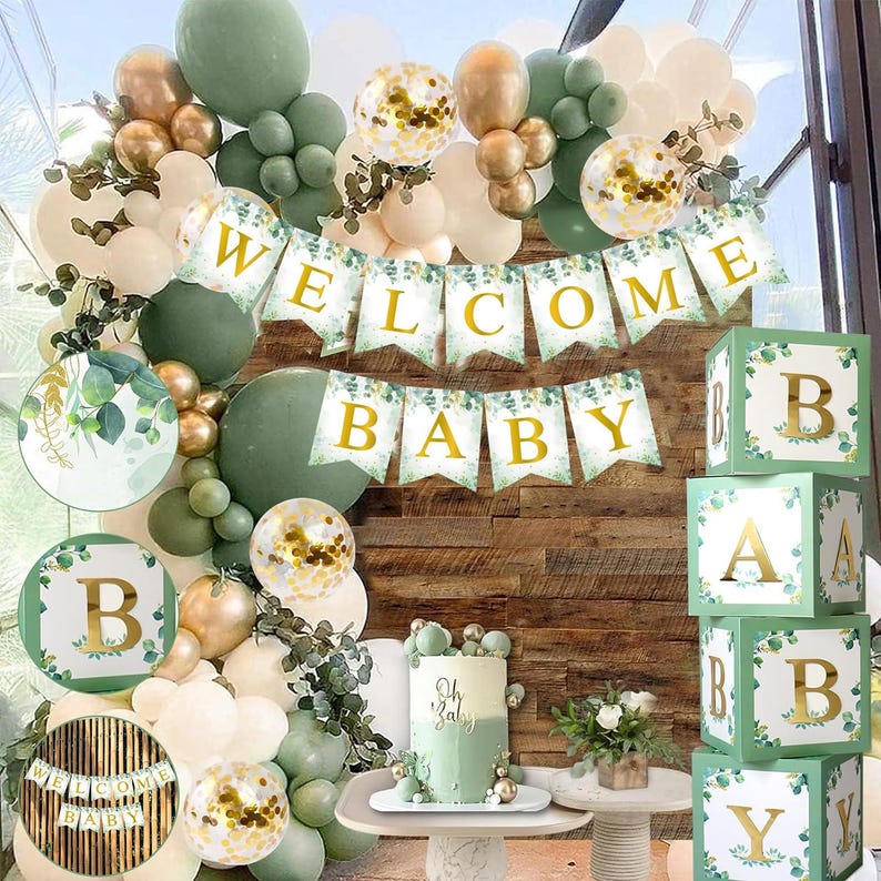 Sage Green Baby Shower Decorations Vintage Green and Gold Balloons in ...
