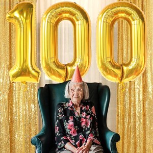 Gold 100 Balloon Number, 40 Inch, 100th Birthday Decorations | 100K ...