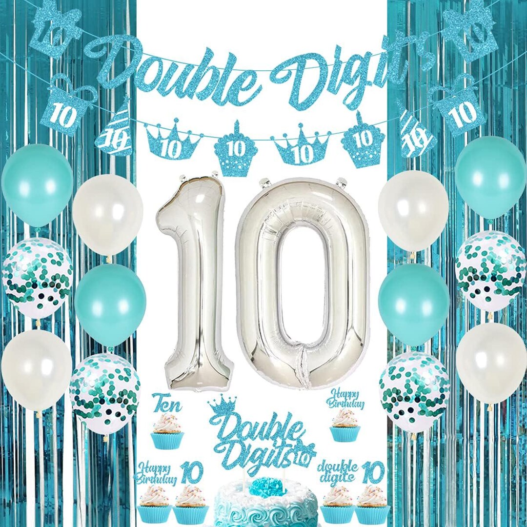 10th Birthday Decorations Teal Blue Double Digits Party Supplies ...