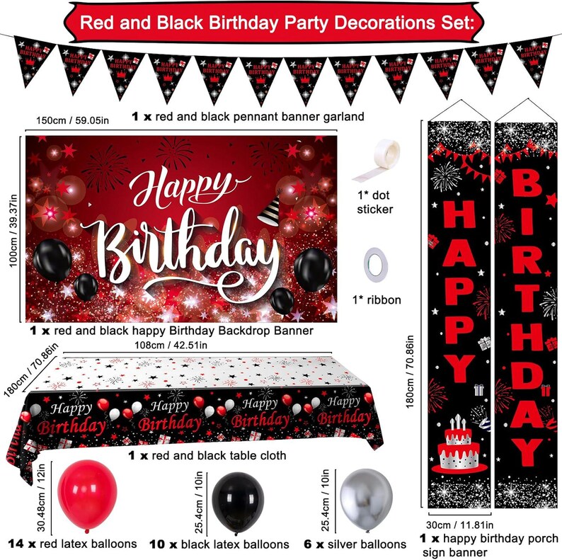 Red and Black Party Decorations, Red Birthday Decorations Happy ...