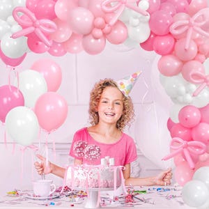 Pink Bow Balloon Arch Kit, 160 Pcs Pink Bow Balloons Garland With Long ...