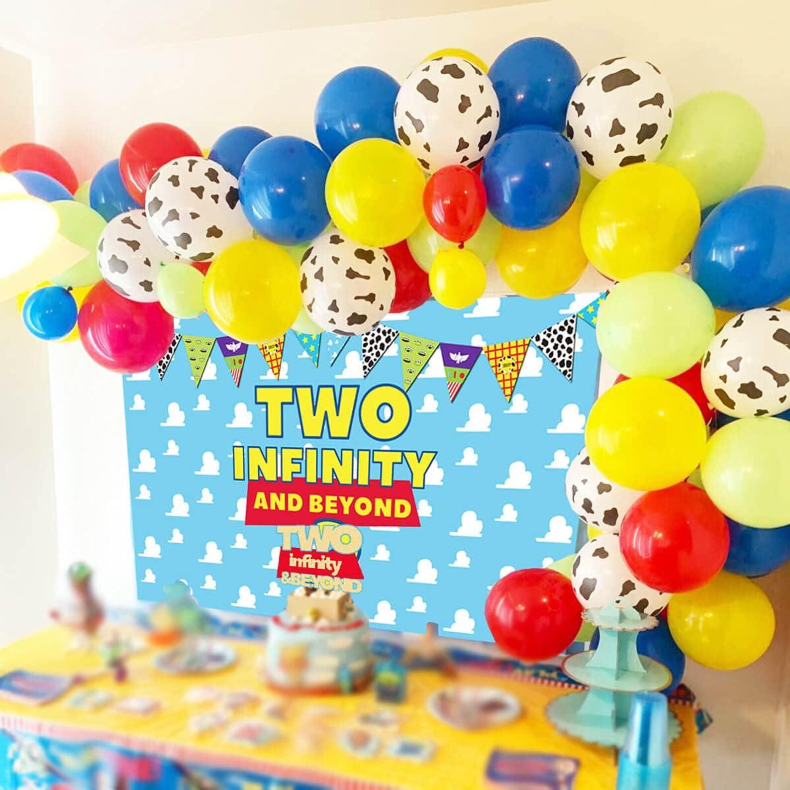 Two Infinity and Beyond Backdrop Buzz Banner Light Year Cake Topper Toy ...