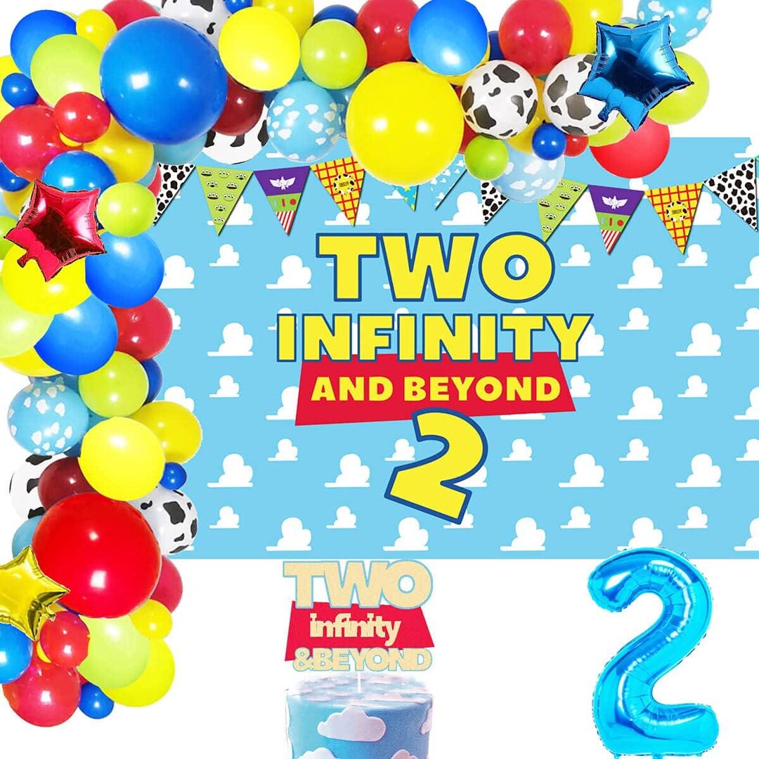 Two Infinity and Beyond Backdrop Buzz Banner Light Year Cake Topper Toy ...