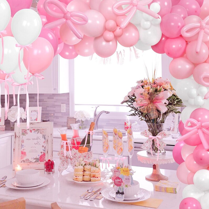 Pink Bow Balloon Arch Kit, 160 Pcs Pink Bow Balloons Garland With Long ...