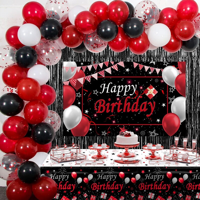 Red and Black Birthday Decorations for Men Women, Happy Bday Decor ...
