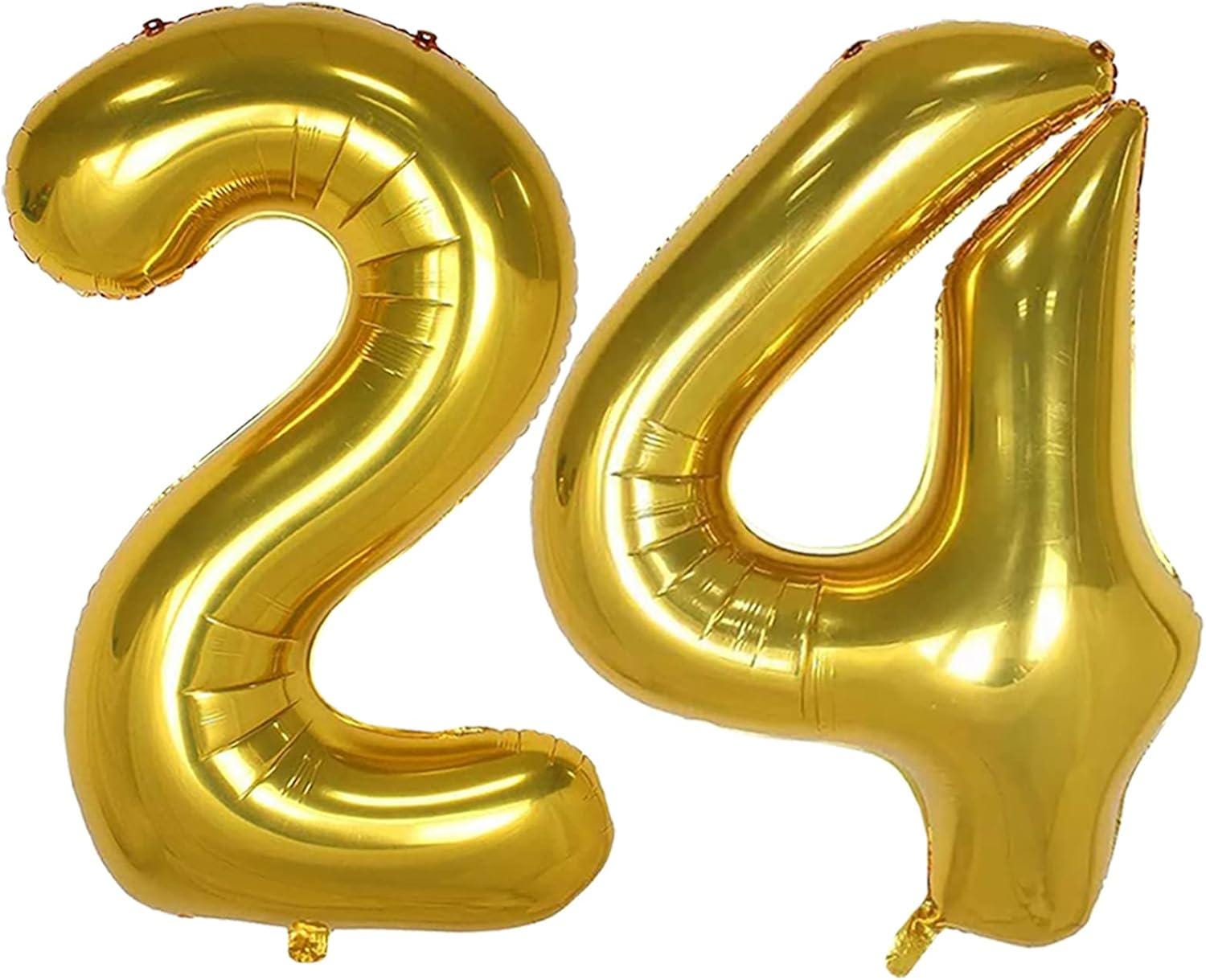 40 Inch Large 24 Number Balloons Gold, Big Foil Number Balloons, Giant ...