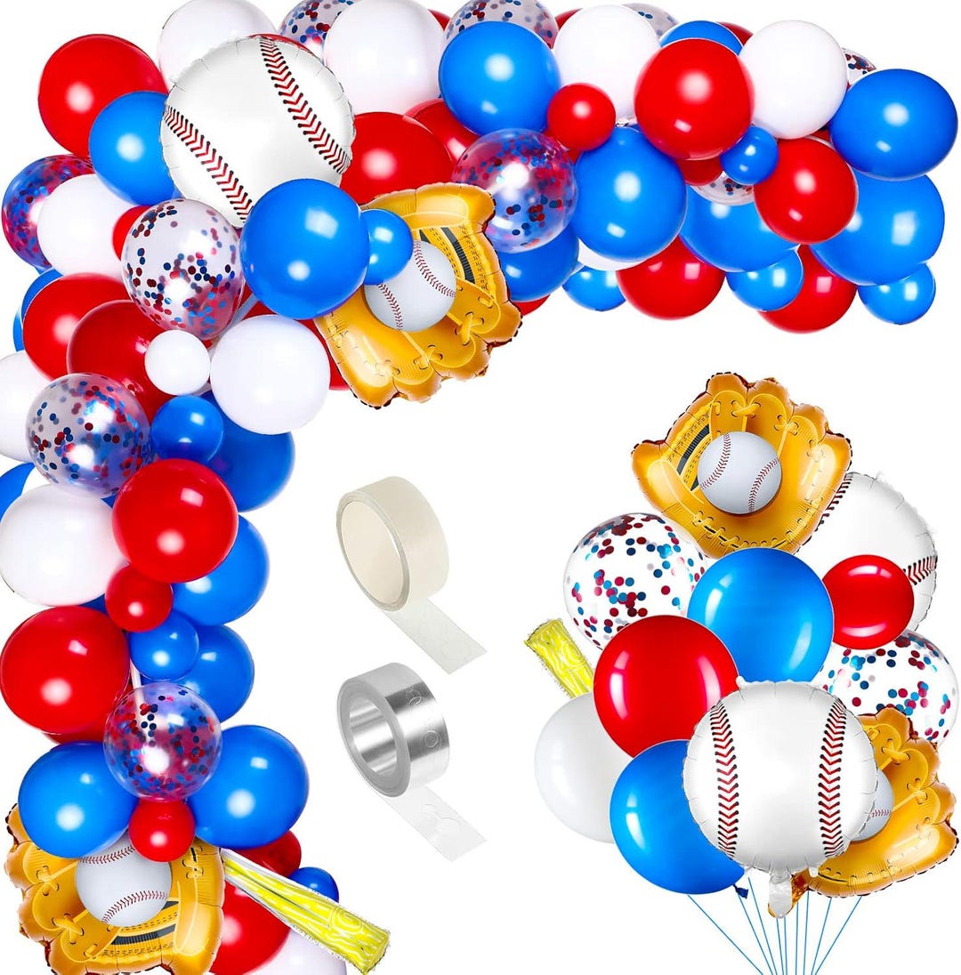 Baseball Balloons Arch Garland Kit Baseball Party Decorations Red Blue ...