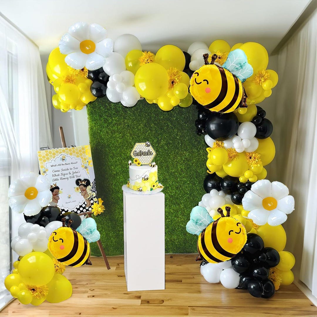 Bee Day Balloon Garland Arch Kit, 117pcs Black Yellow White Balloon ...