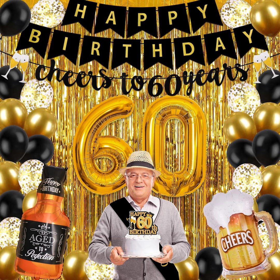 60th Birthday Decorations for Men, 60 Birthday Decor With Cheers to 60 ...