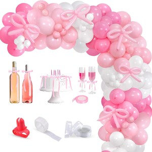 Pink Bow Balloon Arch Kit, 160 Pcs Pink Bow Balloons Garland With Long ...