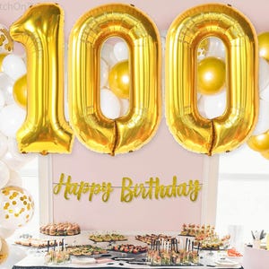 Gold 100 Balloon Number, 40 Inch, 100th Birthday Decorations | 100K ...